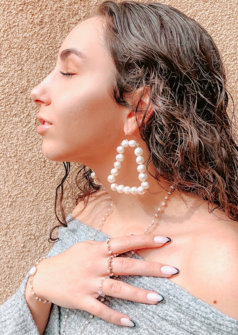 Pink Pearl & Bronze Stackable Chain Ring - Etsy