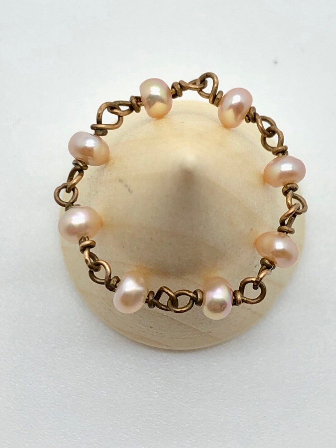 Pink Pearl & Bronze Stackable Chain Ring - Etsy