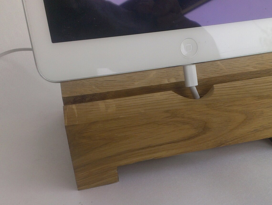Dual iPhone iPad Wood Desk Stand Holder, Smartphone Tablet Wooden Stand ...