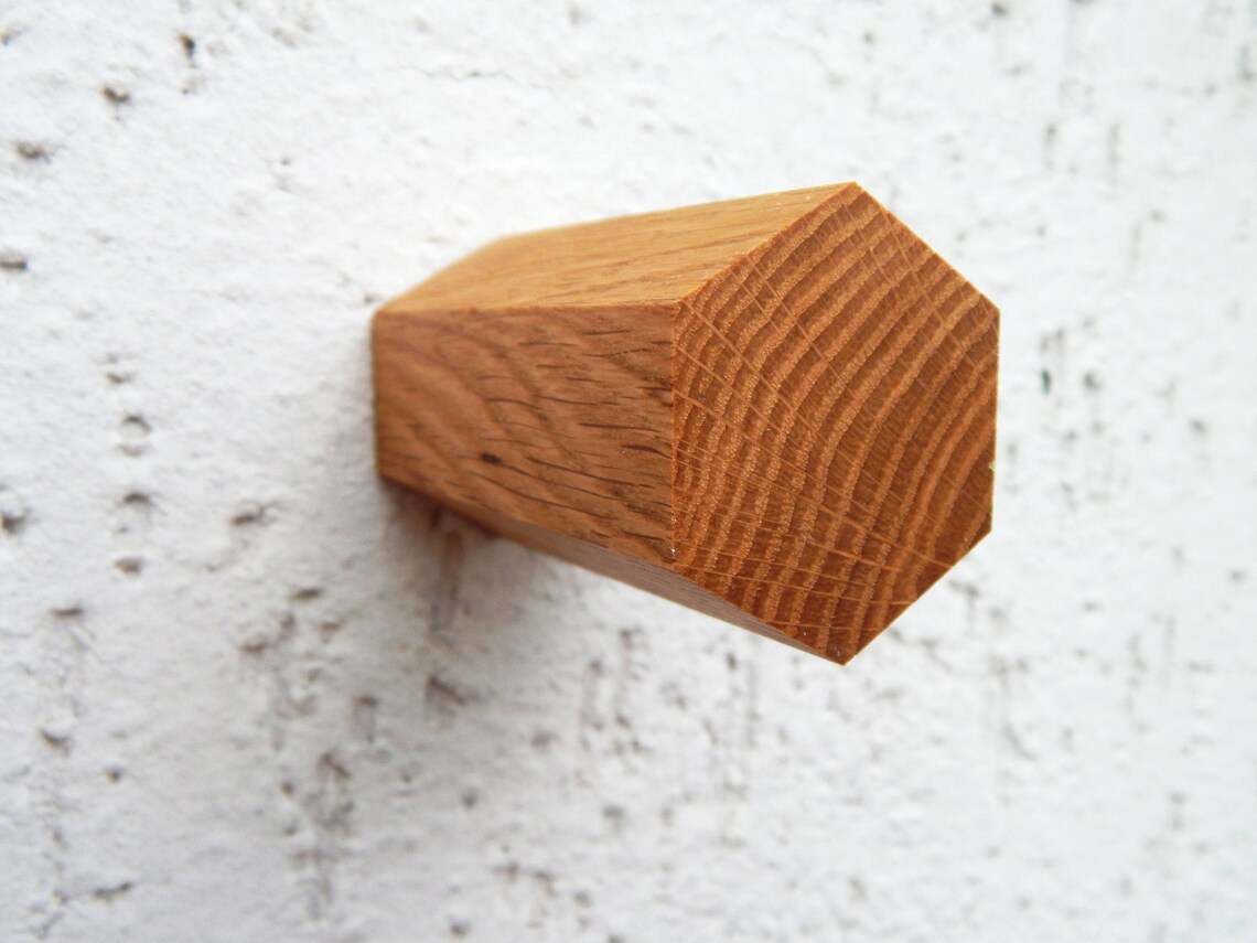 Hexagon Oak Wall Hook, Wooden Coat Hook, Coat Rack, Modern Wooden Hook ...
