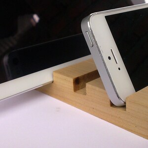 Dual iPhone iPad Wood Desk Stand Holder, Smartphone Tablet Wooden Stand ...