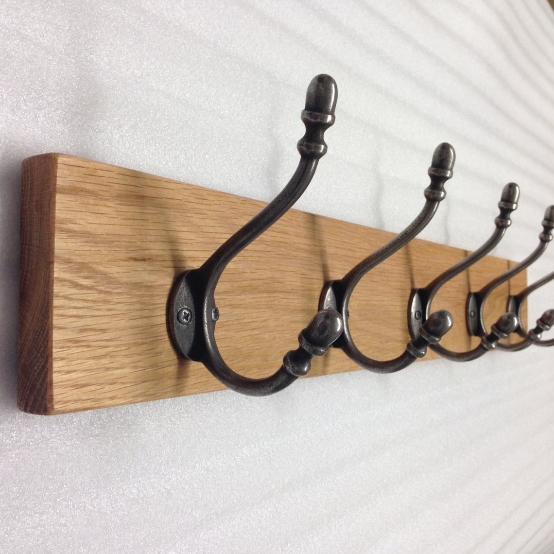 Luxury Solid Oak Wood Wooden Coat Rail Cast Iron Acorn Style | Etsy