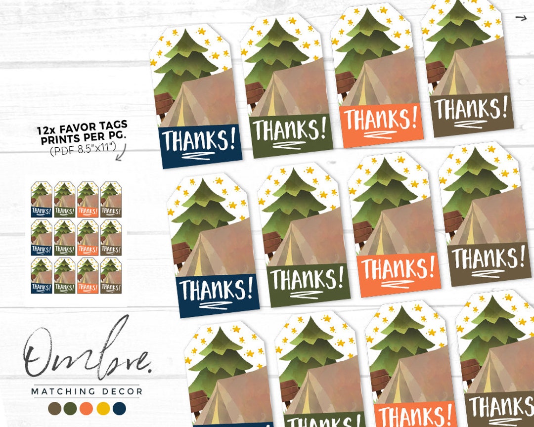 Camp Party Favor Tags, Camping Party Favors, Camping Birthday Party ...