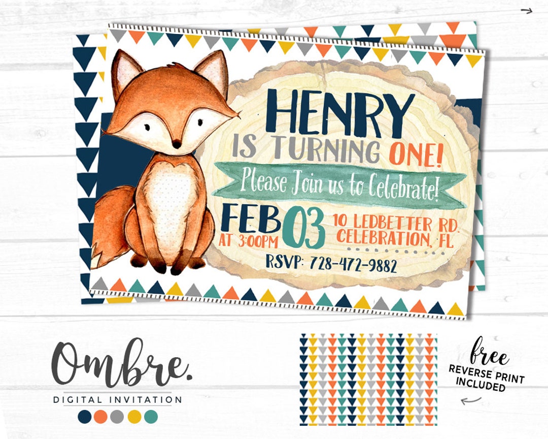 Woodland Fox Birthday Invitation, Forest Party Invite, Rustic Woodland ...