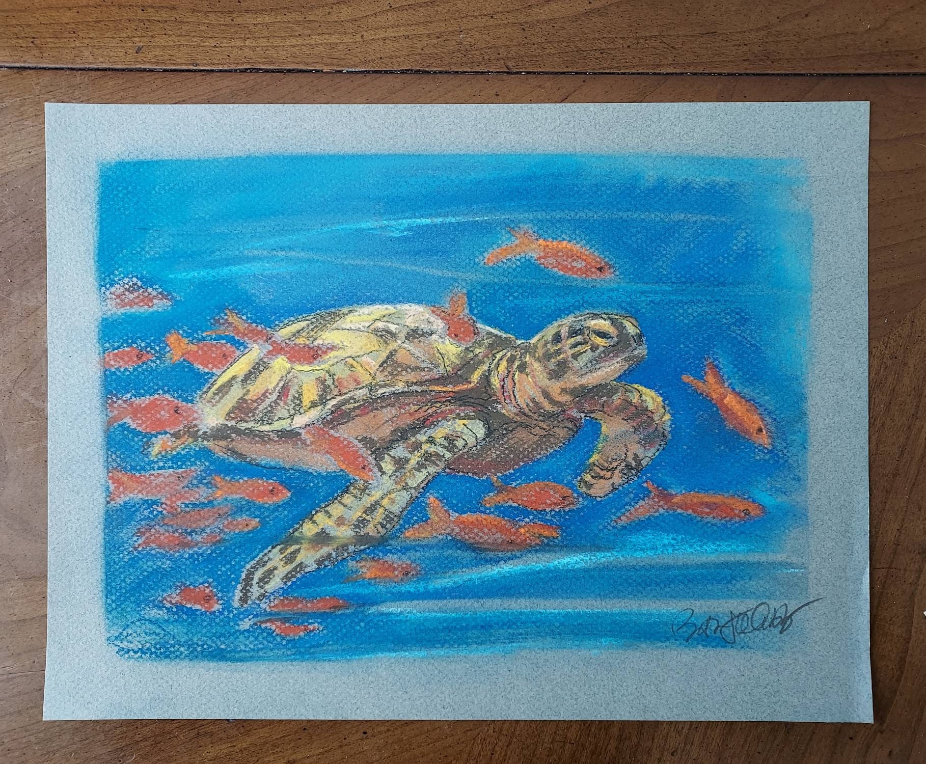 Sea Turtle Art, Original Pastel Drawing - Etsy