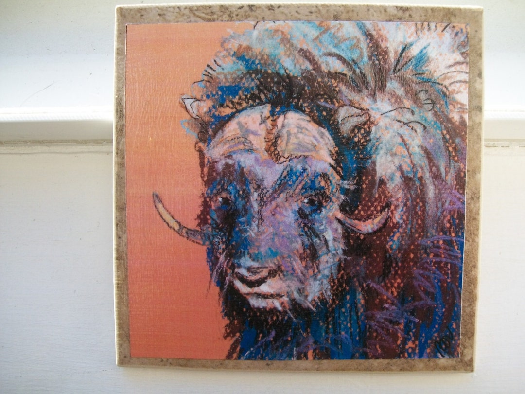 Musk Ox Art Tile: Whimsical Animal Decor, USA Made - Etsy