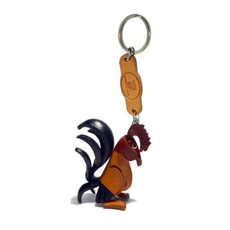 CHICKEN Keyring, Leather Animal Keychain, Personalized Key Ring, Charms ...