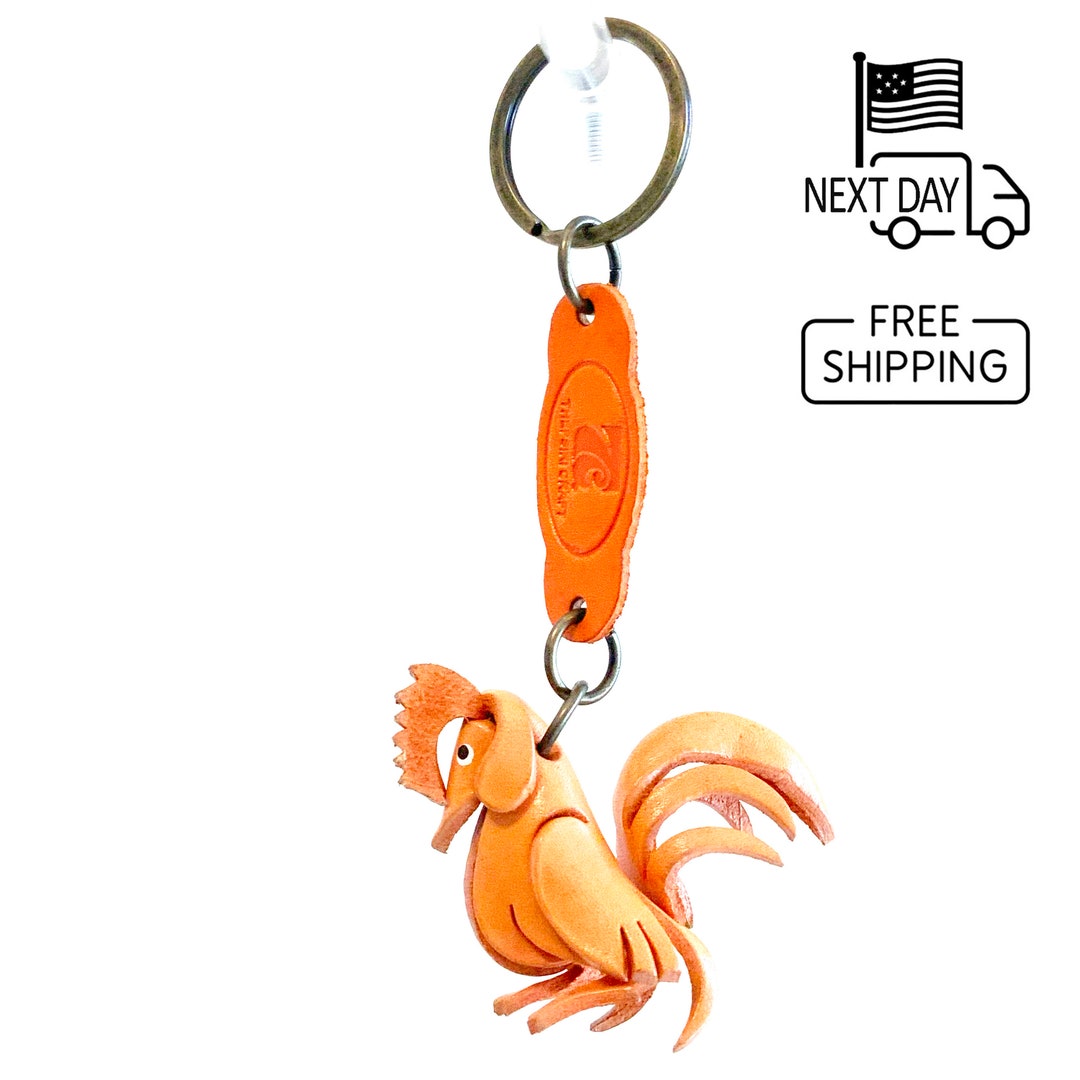 CHICKEN Keyring, Leather Animal Keychain, Personalized Key Ring, Charms ...