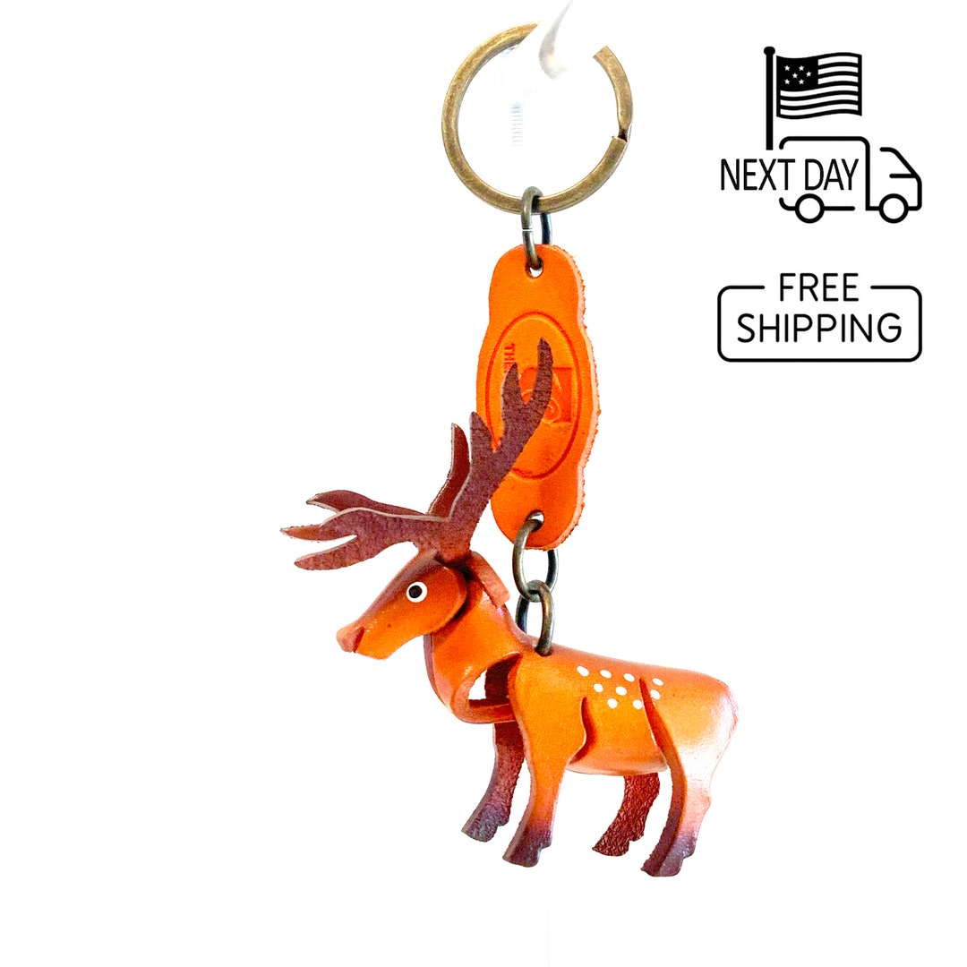 Sika Deer Keyring, Leather Animal Keychain, Personalized Key Ring ...