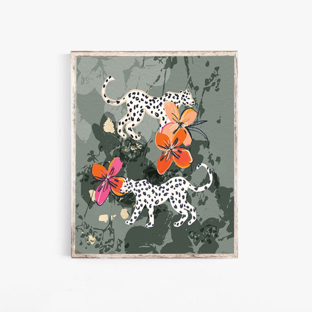Christmas Gift, Twin Cheetahs Art Print, Eastern Art, Chinese Wall Art ...