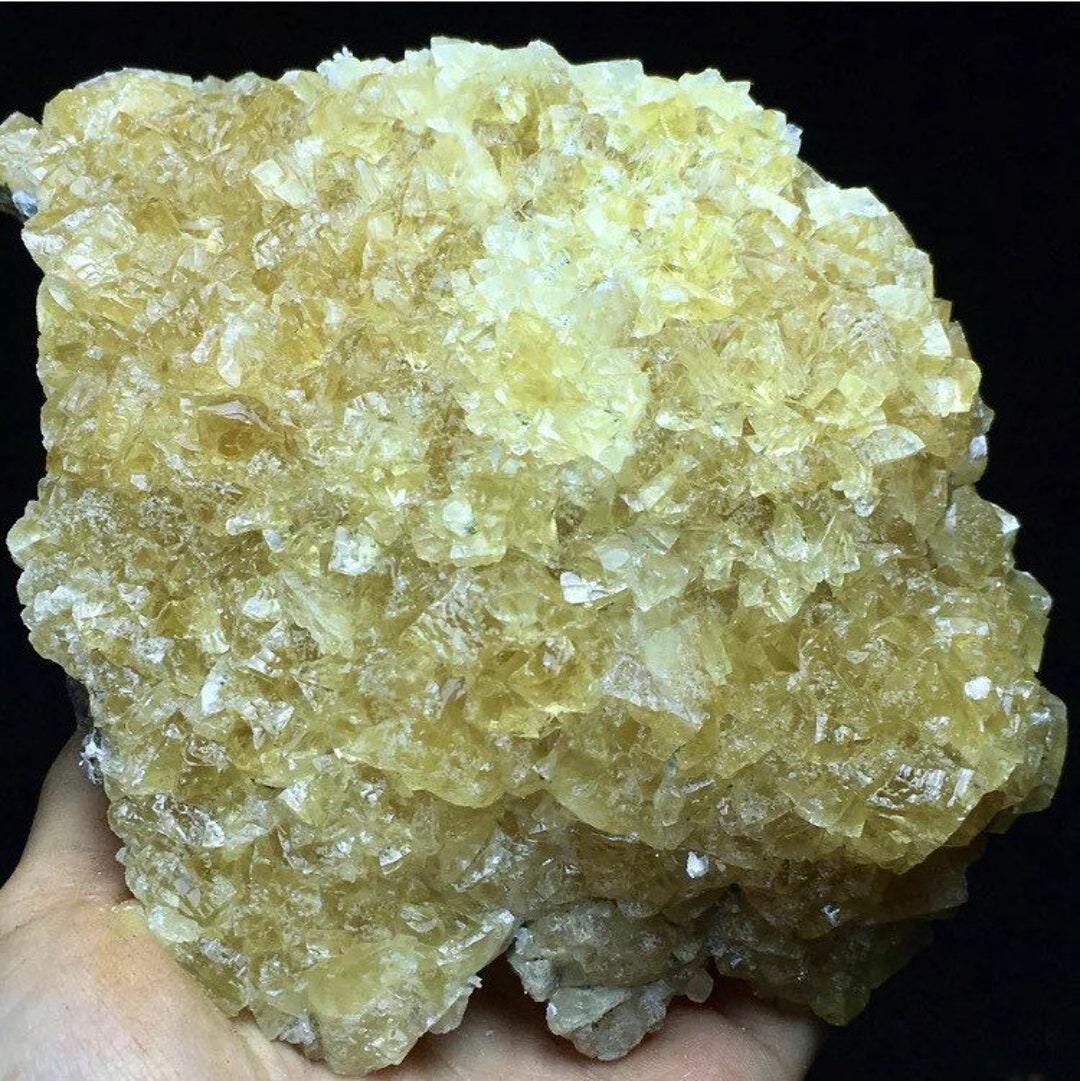 670g Natural Transparent Gold Yellow Cube Calcite Crystal Cluster ...