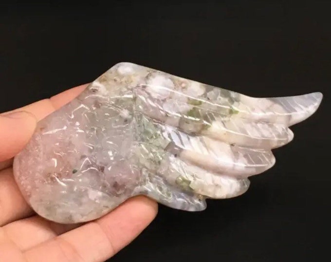 97g Cherry Blossom Agate Carved Angel Wing - Etsy