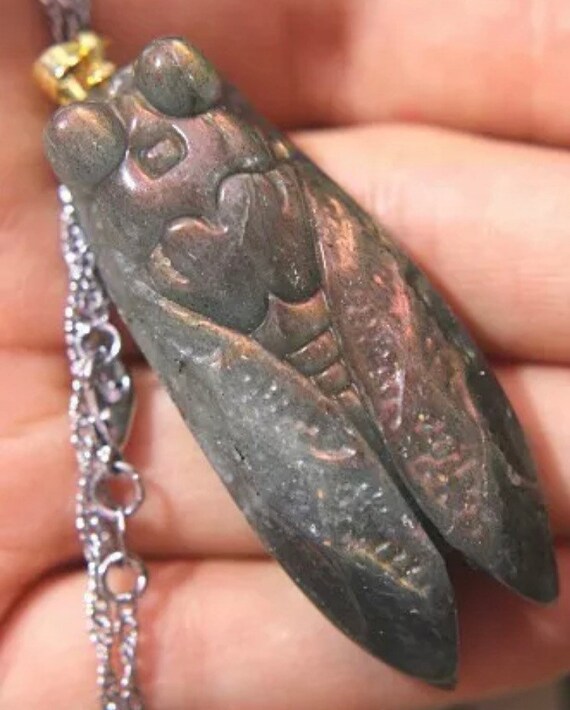 Craft Supplies & Tools 23g Labradorite Carved Cicada Necklace A9226 ...