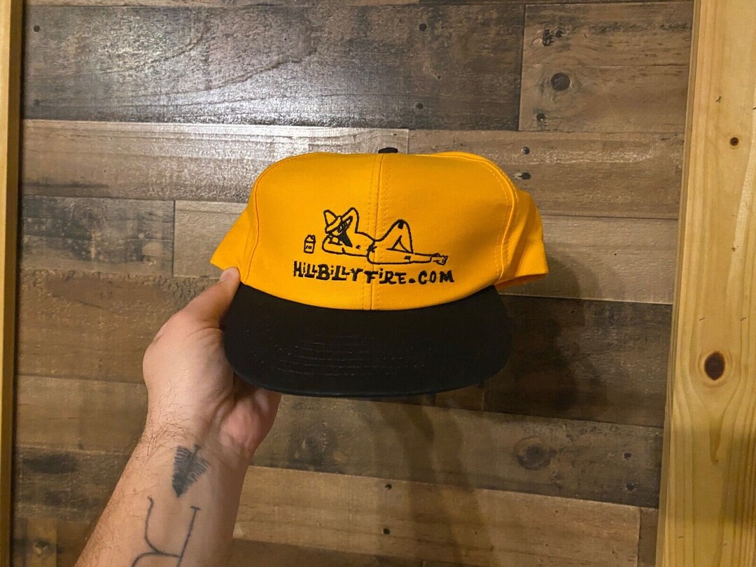 Hillbilly Fire Snapback Hat Adult Mens Cap USA Made Yellow Black Modern ...