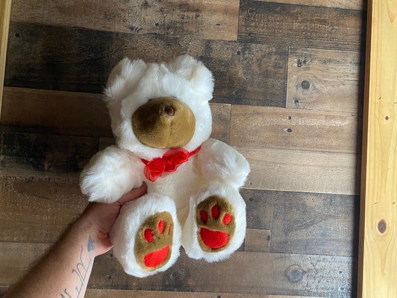 Chrisha Playful Plush Bear 1988 Big Nose 13 Stuffed Red Ribbon Bow Paws 80s Soft Cuddly Teddy Vtg Etsy UK