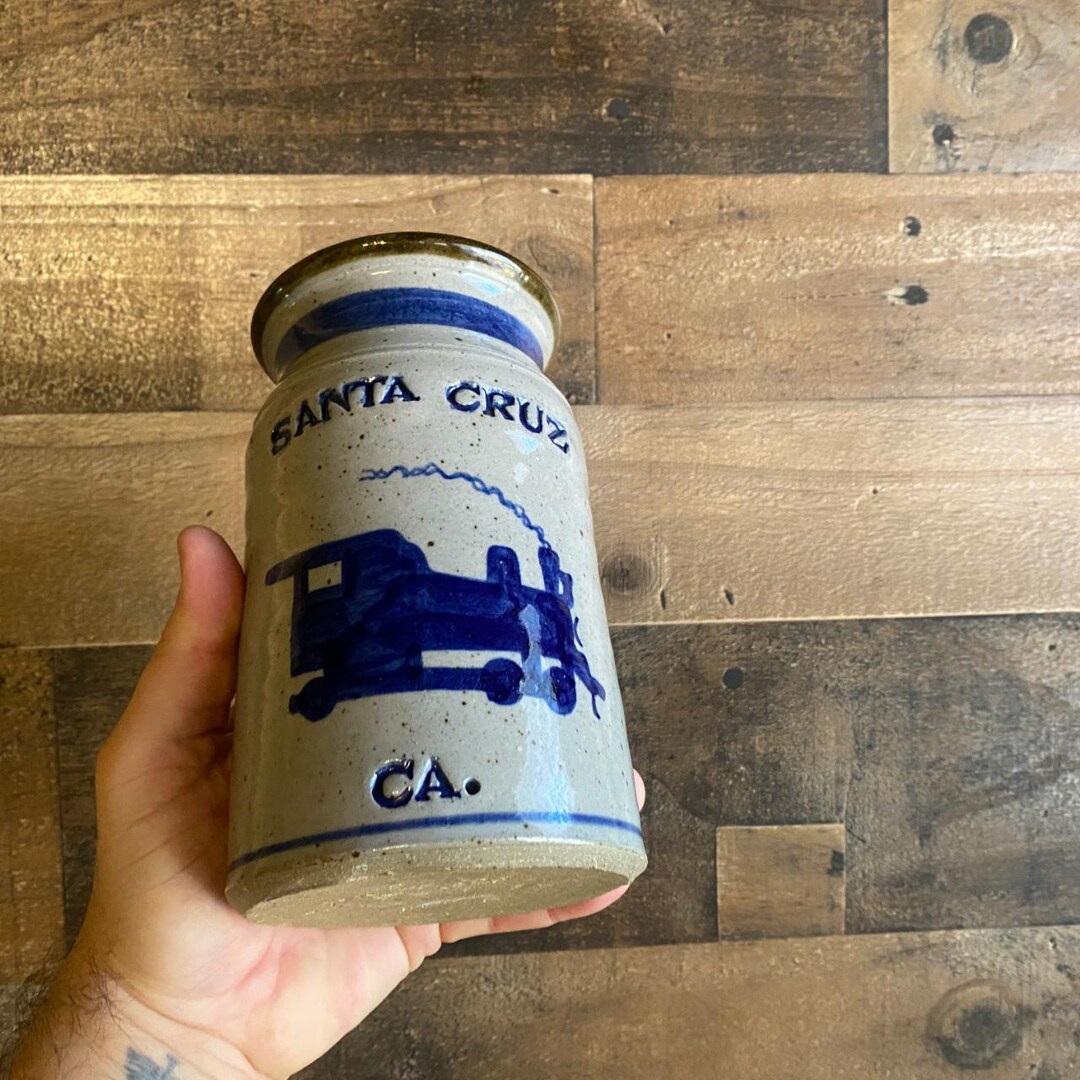 Santa Cruz Pottery 1994 Glazed Jug Train California Container Vase ...