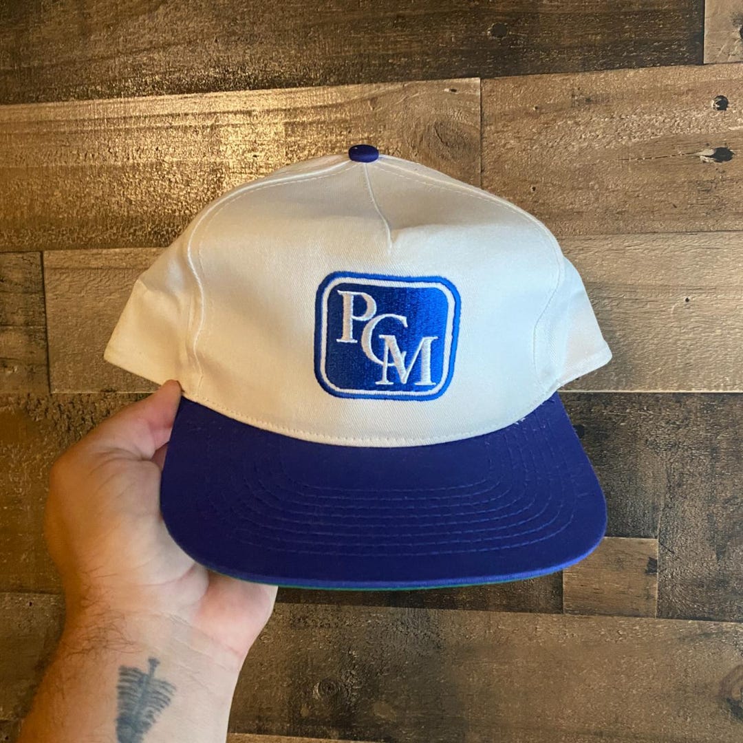 PCM Snapback Hat Vintage 90s Y2K Adult Mens Dad Cap Sewn Blue White Hit ...