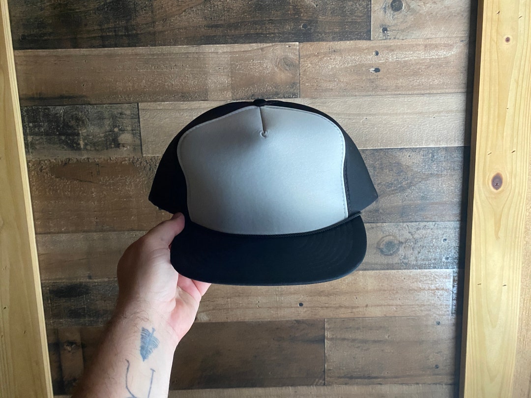 Black Gray Snapback Hat Deadstock Fully Foam Rope Cap Plain Mens Adult ...