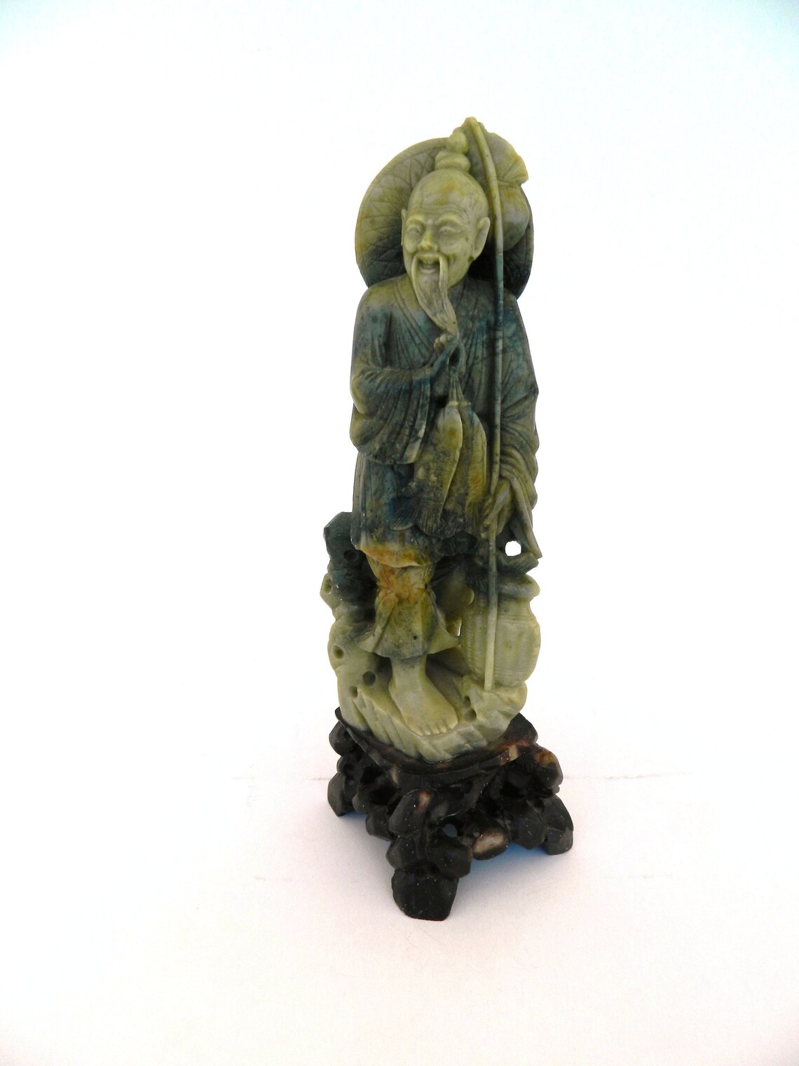 Antique Jade Chinese Fisherman Statue Carving, Hand Carved Jade Stone ...
