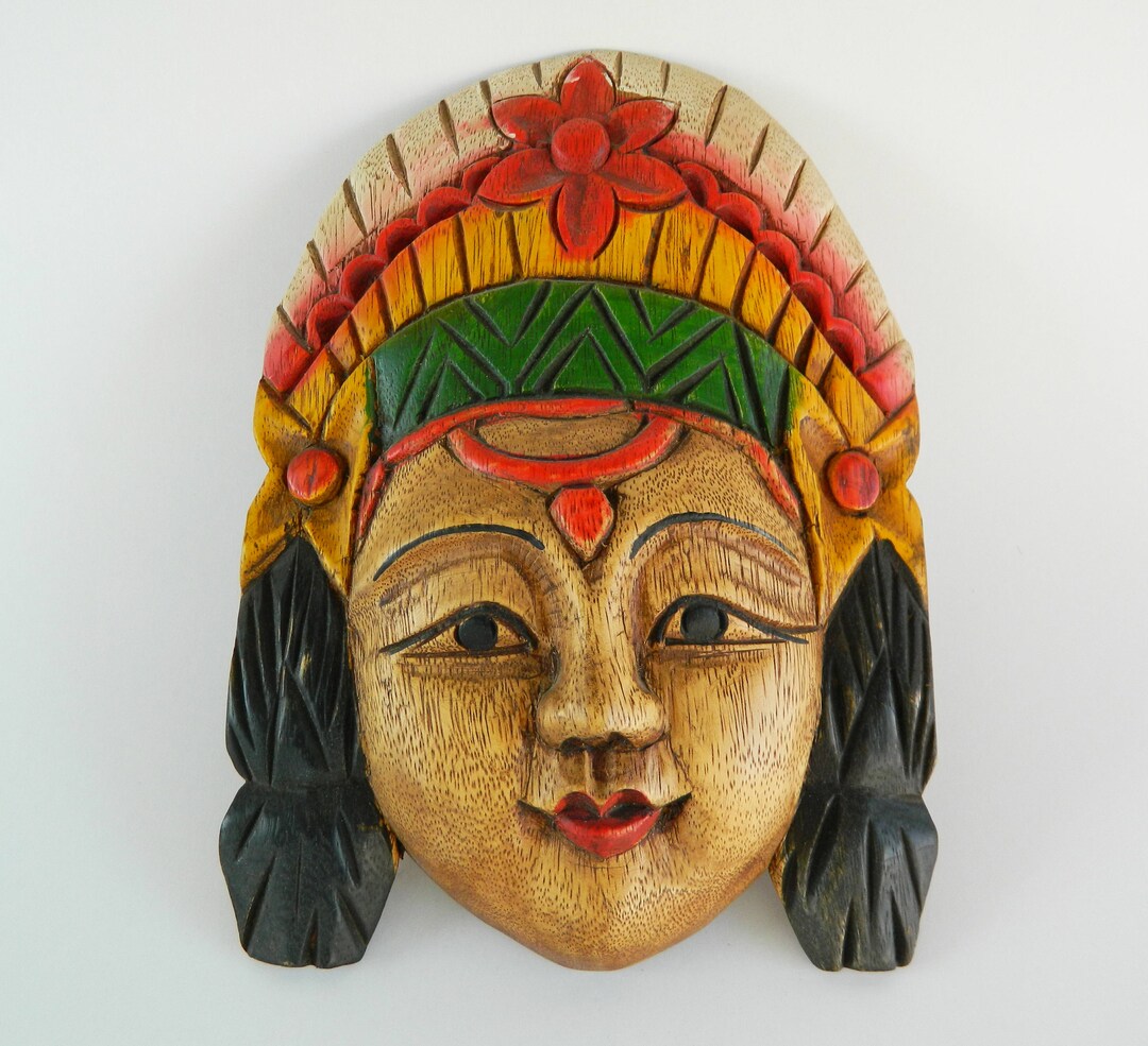 Vintage Decorative Ethnic Wooden Mask, Handmade Indian Female Mask,wall ...