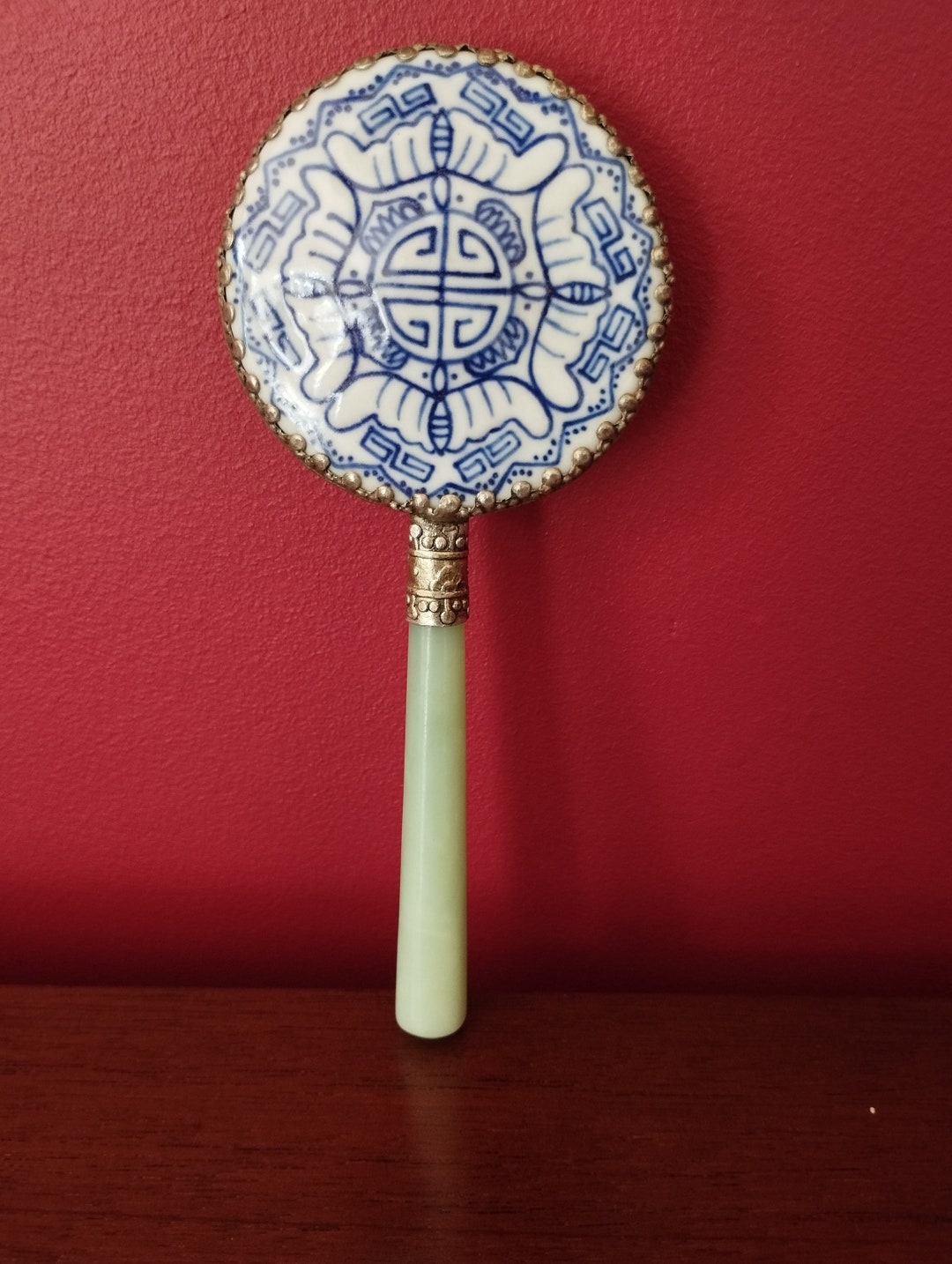 Vintage Chinese Small Blue & White Hand Mirror,porcelain Purse Mirror ...