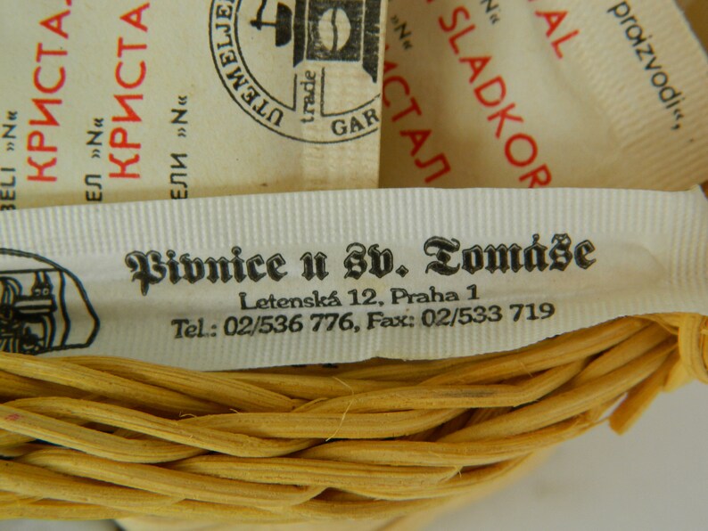 Lot of Vintage Sugar Salt and Pepper Sachets in a Rustic Basket ...