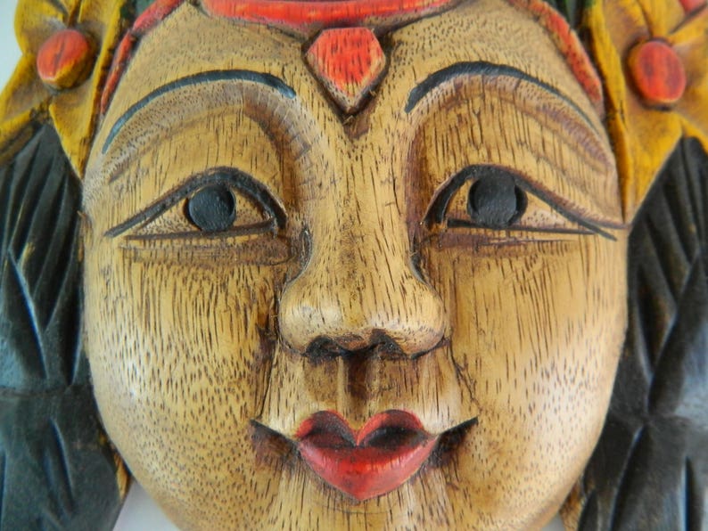 Vintage Decorative Ethnic Wooden Mask, Handmade Indian Female Mask,wall ...