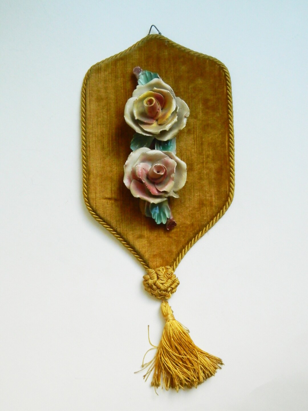 Vintage Napoleon Porcelain Roses Velvet Hanging Wall Plaque - Etsy