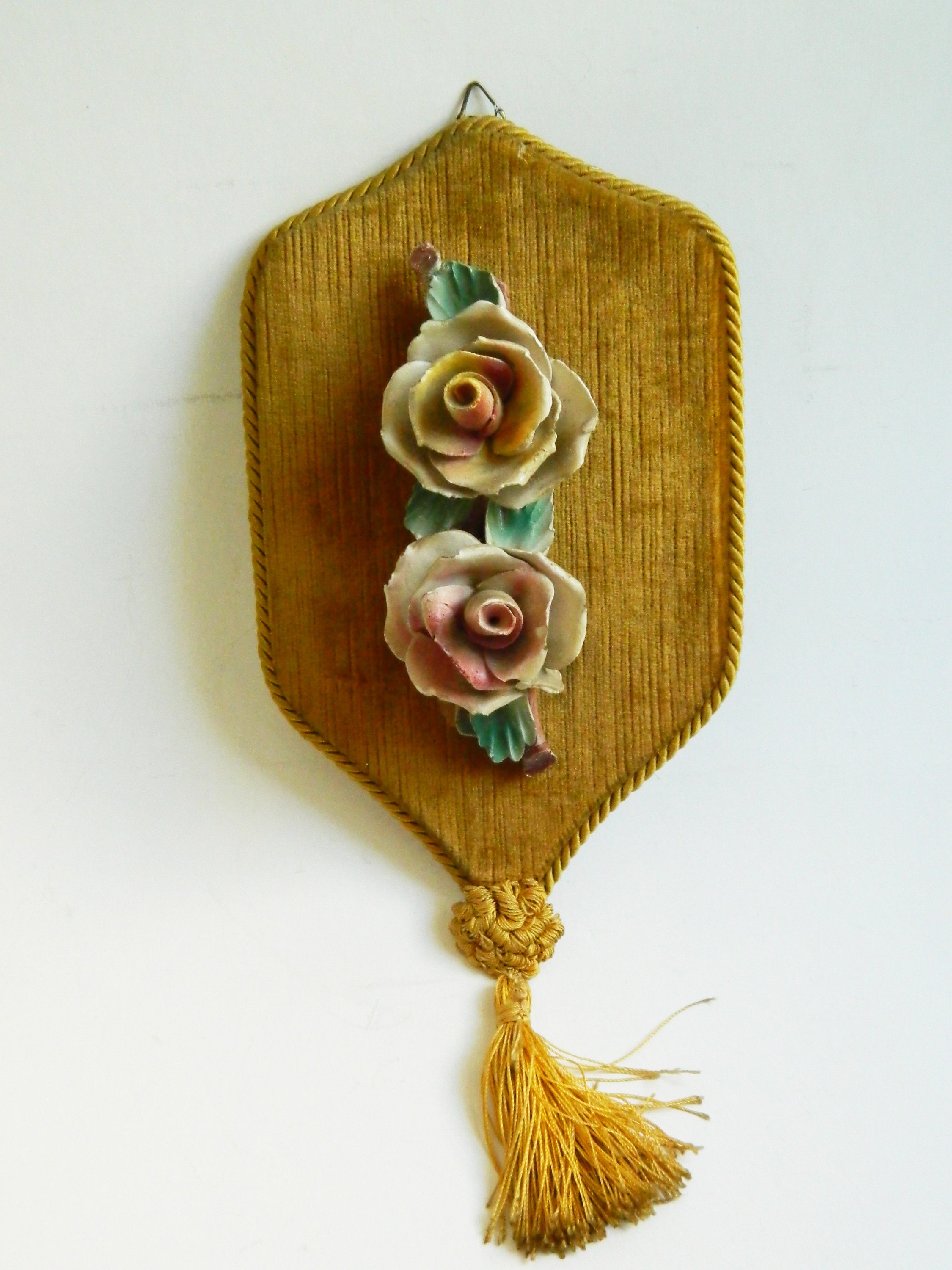 Vintage Napoleon Porcelain Roses Velvet Hanging Wall Plaque - Etsy