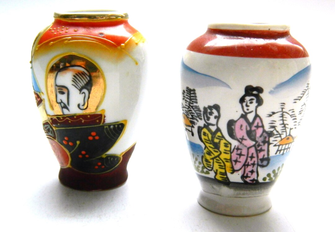 Antique Japanese Small Porcelain Vases, Two Vintage Hand Painted ...
