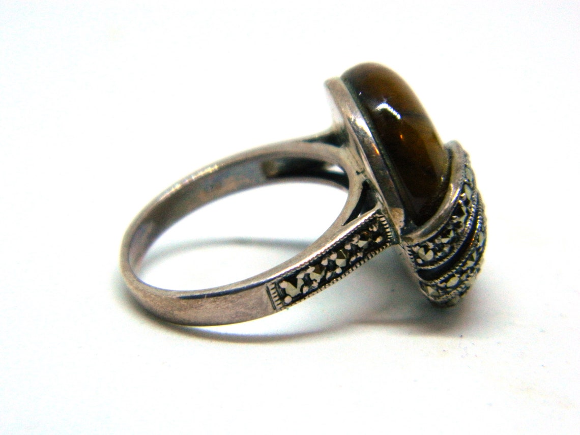 Tiger's Eye Ring, Vintage Silver Ring With Zircon ,tiger's Eye Gemstone ...