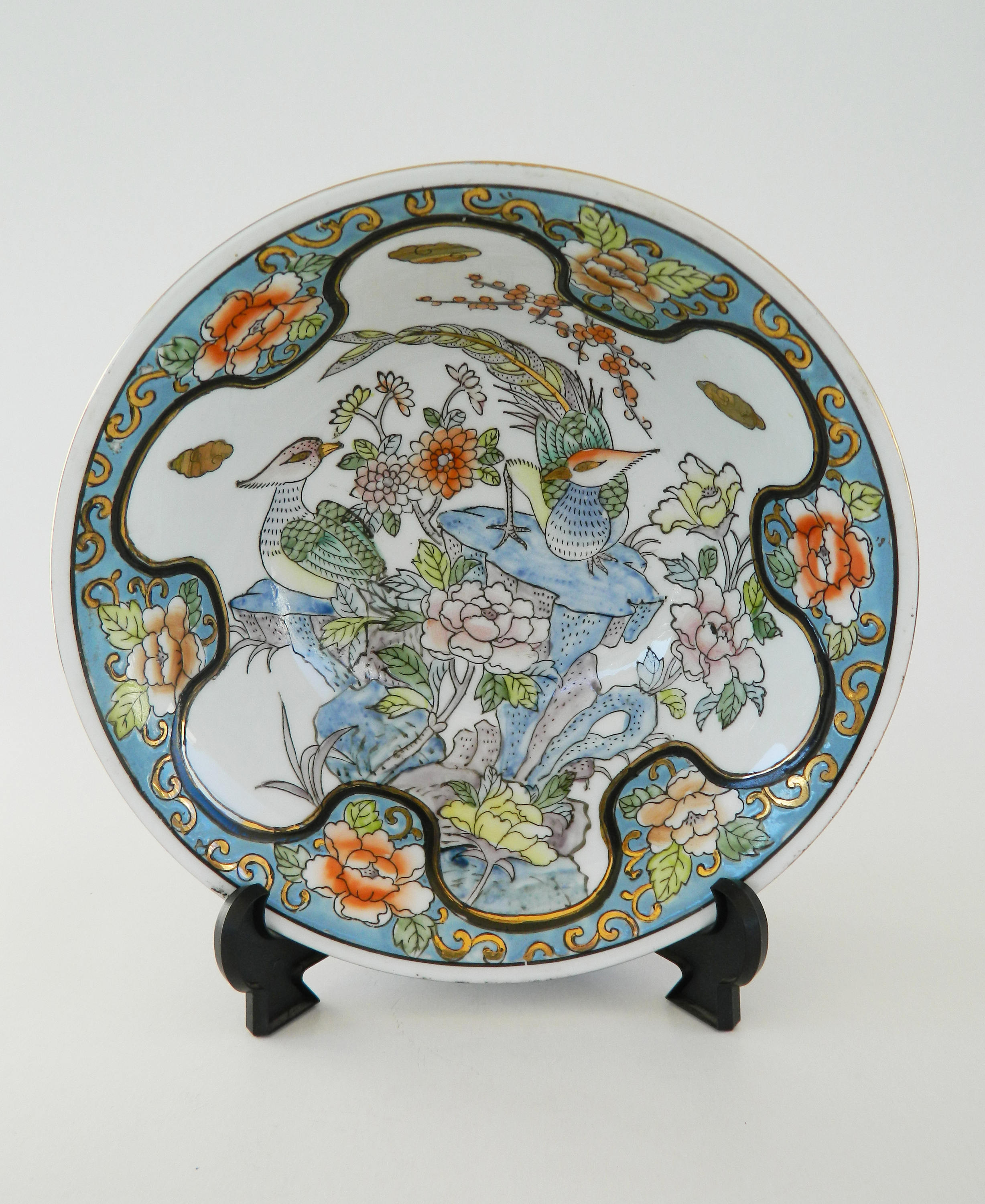 Vintage Gold Imari Hand Painted Green Peacock Porcelain Bowl, Gold ...