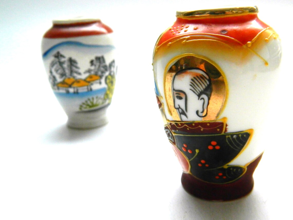 Antique Japanese Small Porcelain Vases Two Vintage - Etsy