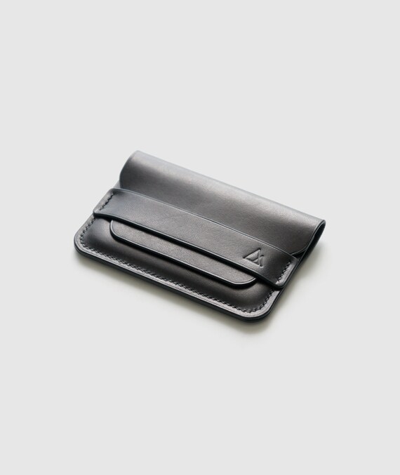 Black Leather Flap Card Holder Handmade in Full Grain - Etsy