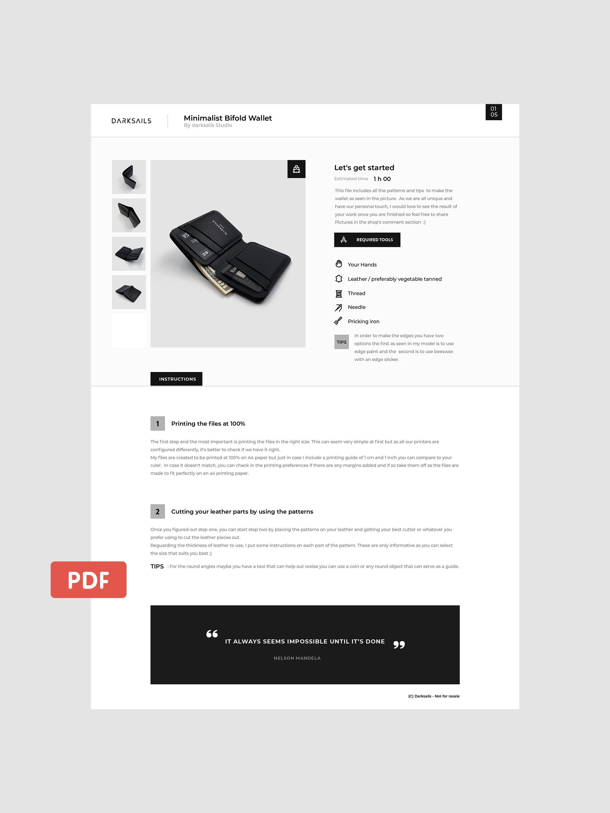 Bifold Leather Wallet Pattern Printable PDF Sewing Template | Etsy