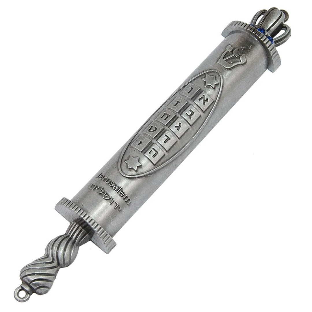 CUSTOM ENGRAVE Pewter Torah 6 Inch Large Door Mezuzah With Israel ...