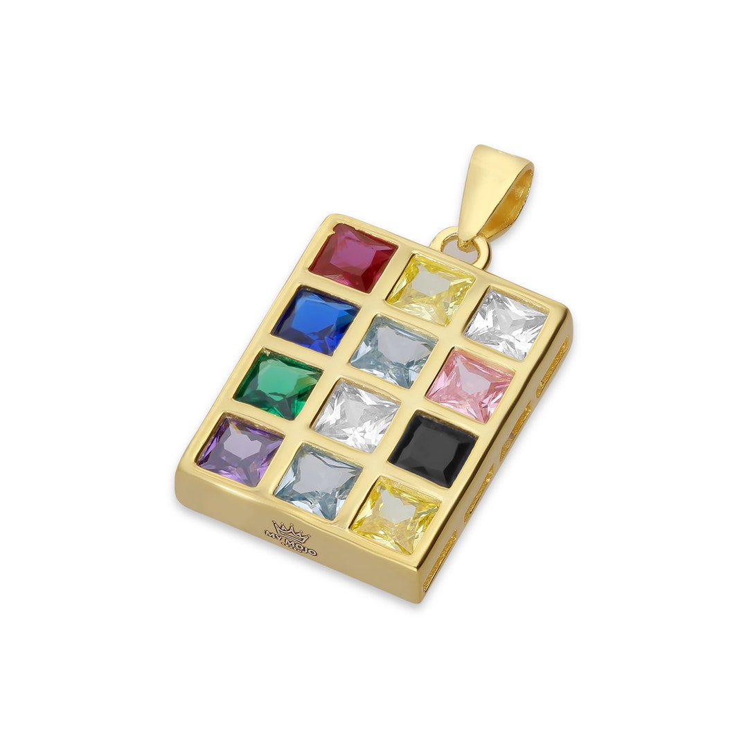 Silver 925 & 14K Gold Pendant of Israel HIGH PRIESTLY BREASTPLATE Ephod ...