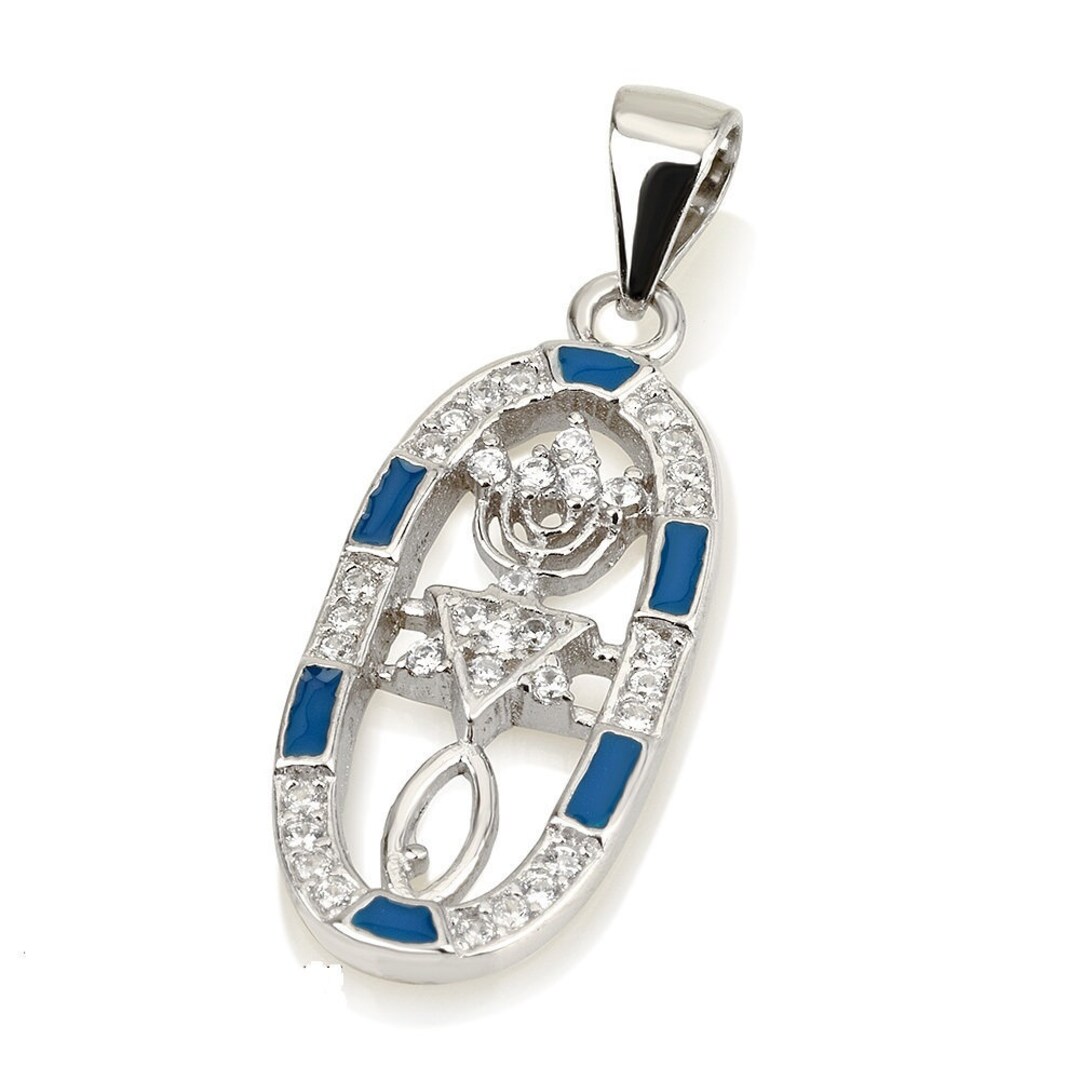 Silver 925 GRAFTED IN MESSIANIC Oval Charm Pendant With Enamel ...