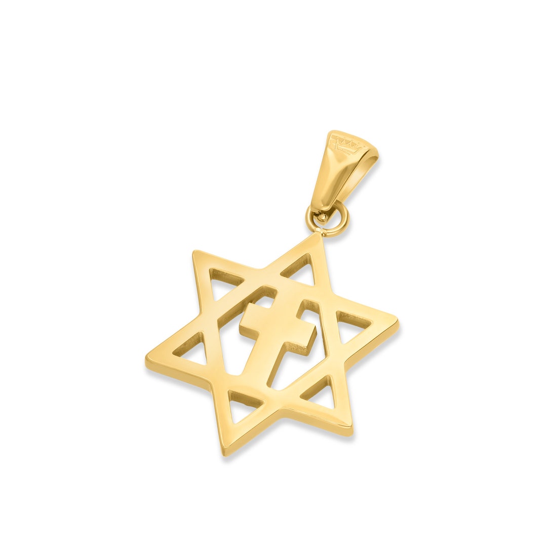 Custom Engraved 18K Gold Filled Star of David & Cross Combined ...