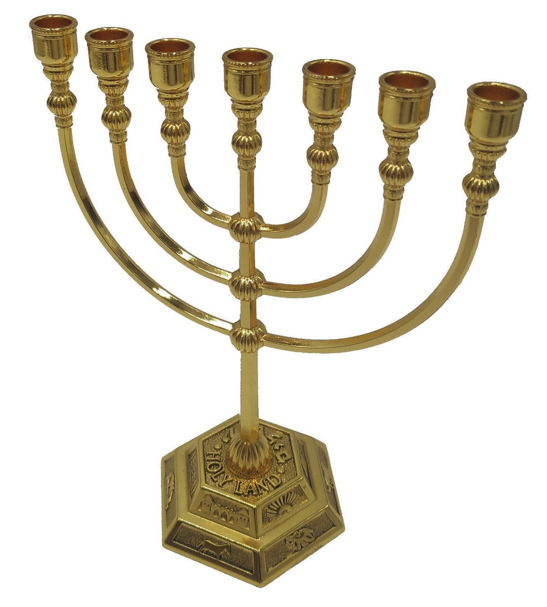 14K Gold Plating SEVEN BRANCH MENORAH With Israel Twelve Tribes 7 Inch ...