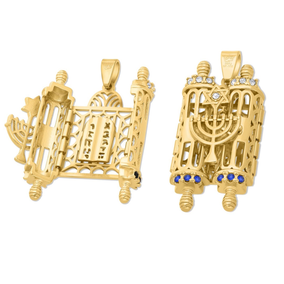 Gold-filled 18K Torah Scroll Book Pentateuch Opening Pendant , Sefer ...