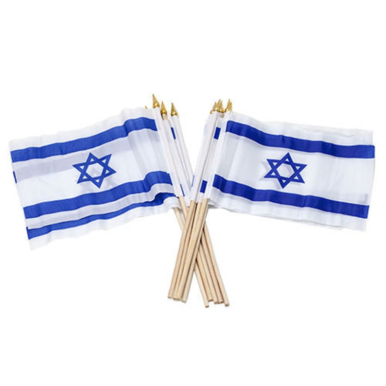 Pack of 12 Israel Flags With Wood Sticks. Stick Size 12 Inch / Flag ...