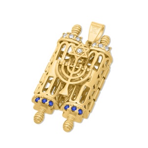 Gold-filled 18K Torah Scroll Book Pentateuch Opening Pendant , Sefer ...