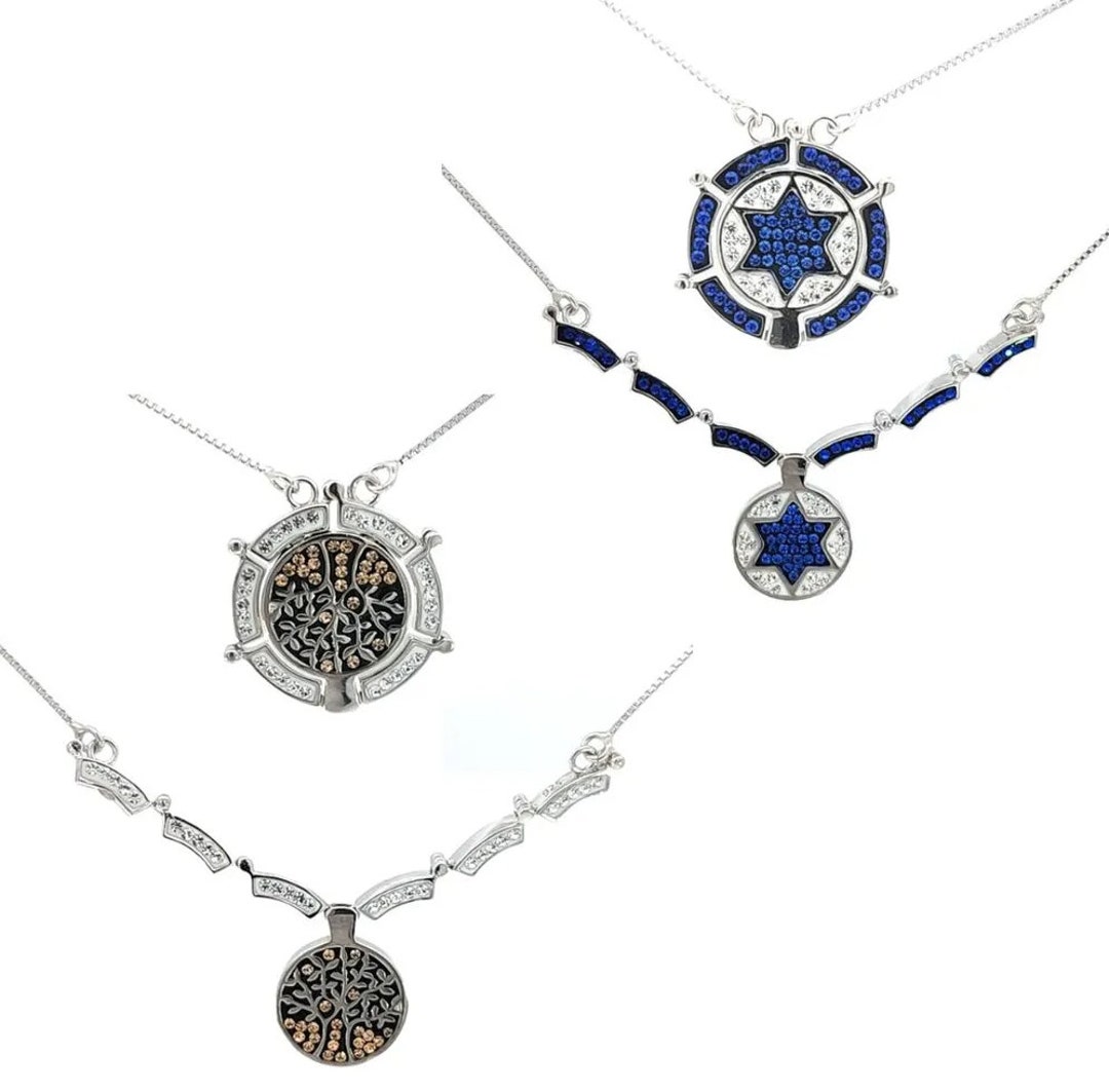 Silver 925 Double Side Magen David & Tree of Life Opening Magnetic ...