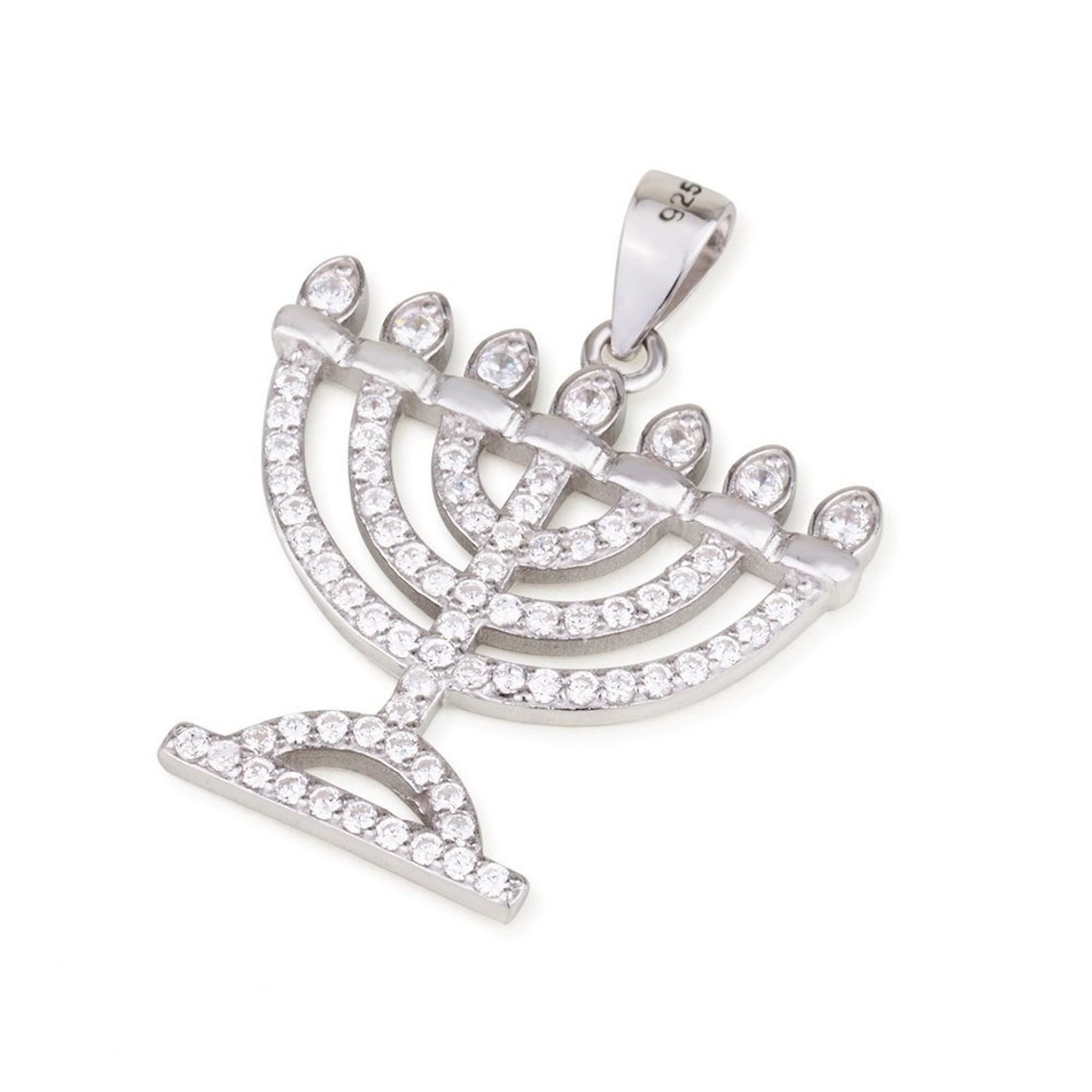 Sterling Silver 925 SEVEN BRANCH MENORAH With Zircons Hand Made Pendant ...