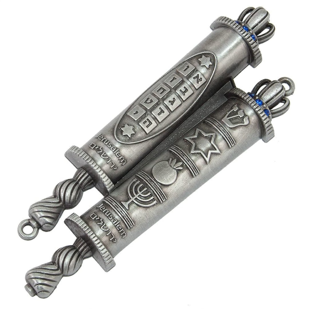 Mezouza de porte de la Torah en étain / argent antique avec symboles ...