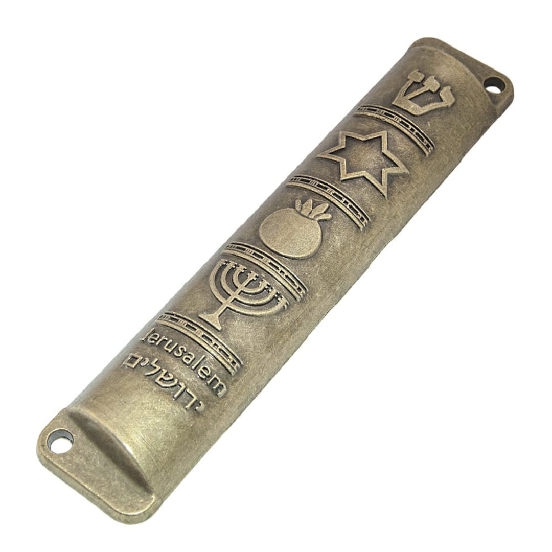 Custom Engrave Vintage BRONZE DOOR MEZUZAH With Famous Jewish Symbols ...