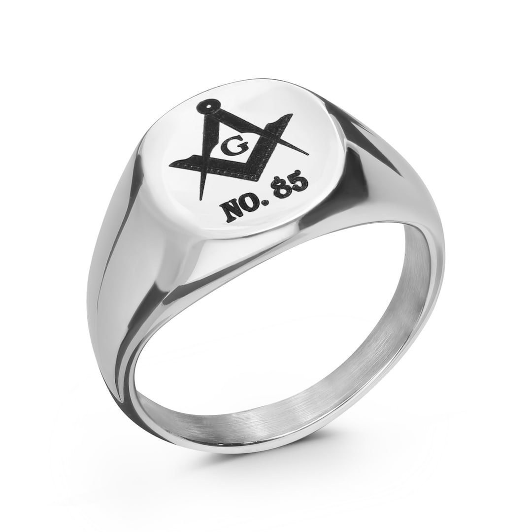 925 Silver or 18K Gold Freemason With Round Bar Ring, Masonic Ring With ...