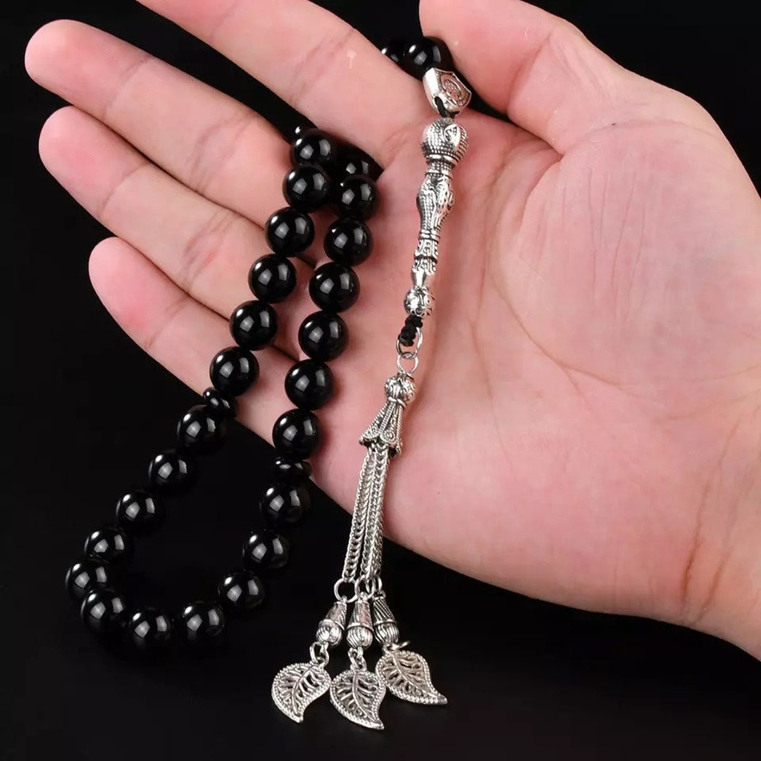 Genuine ONYX Stones Tesbih 10 Mm LARGE Beads Authentic Hand Made Worry ...