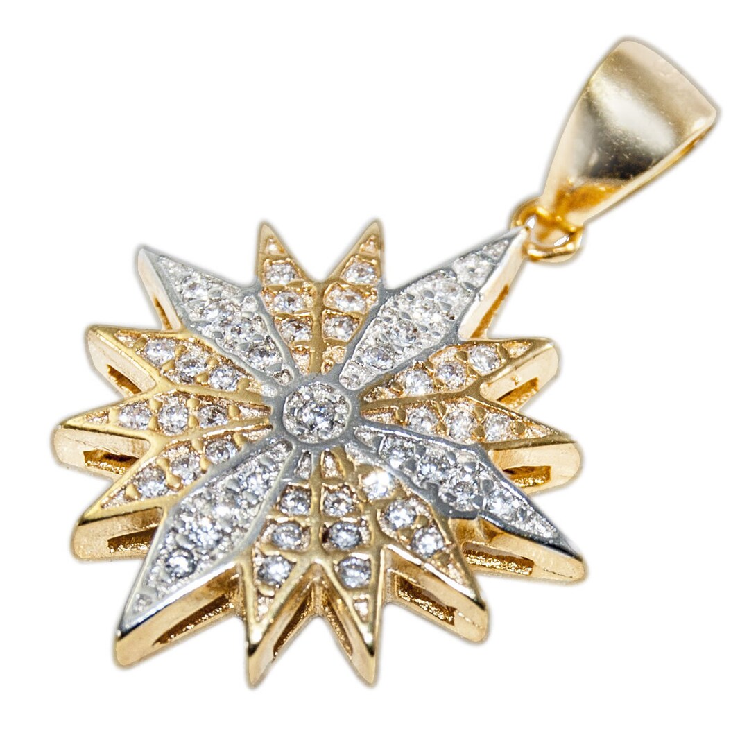 Silver 925 STAR OF BETHLEHEM With 2 Tone Gold Plate & Zircons Holy Land ...